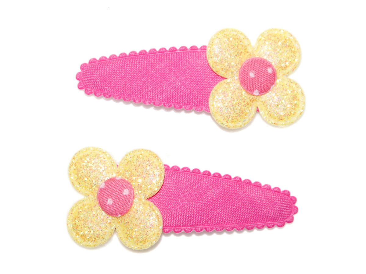 Glitter Daisy Mid Snaps - Yellow/Pink – Goody Gumdrops Accessories